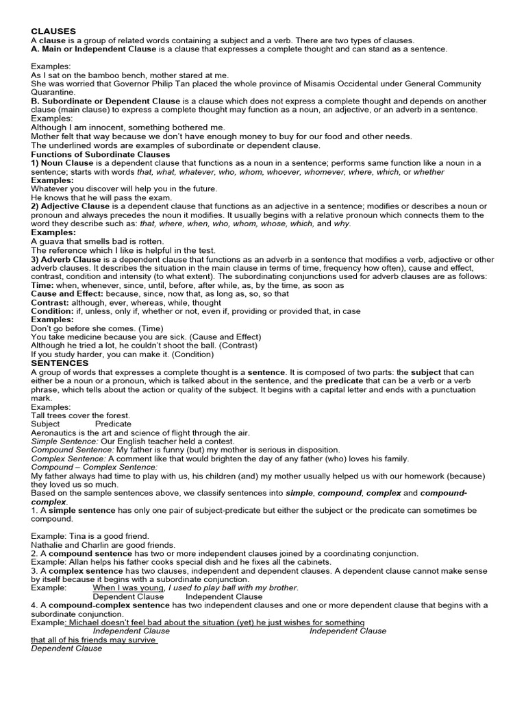 Clauses | PDF | Clause | Sentence (Linguistics)
