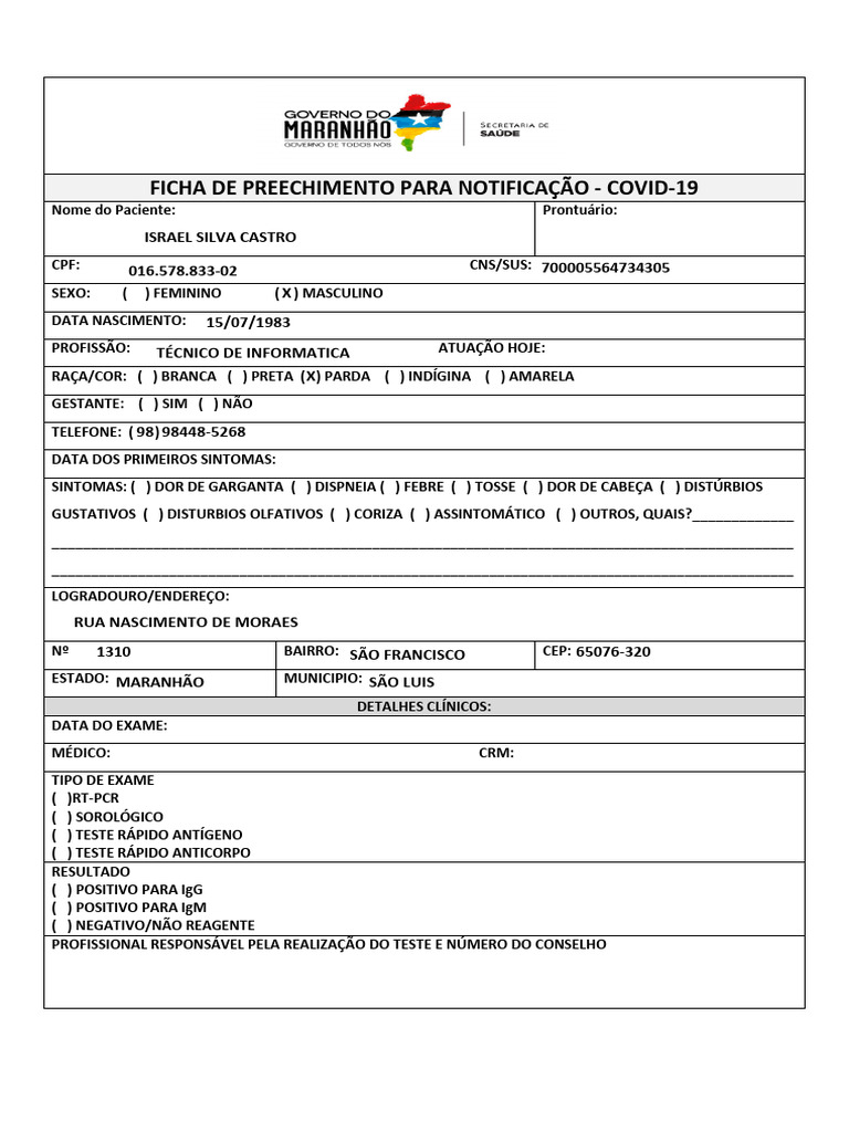 Ficha de Notificação Covid-19 | PDF Ficha de Notificação Covid-19 | PDF