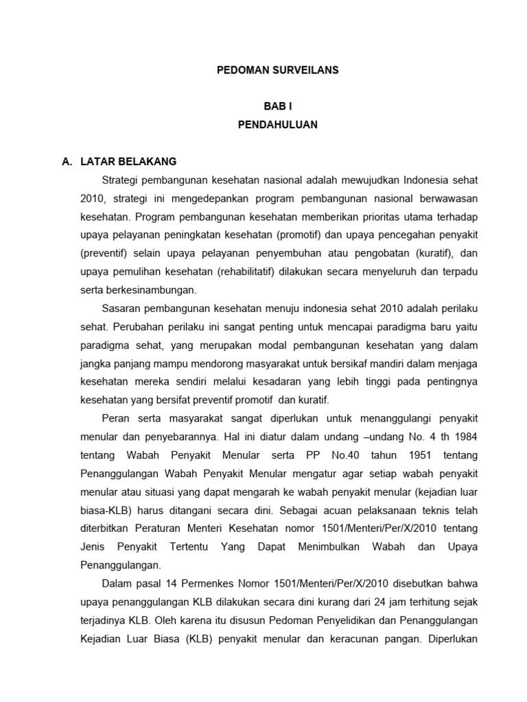 Pedoman Surveilans KLB | PDF | Pengembangan Diri | Kesehatan Holistik
