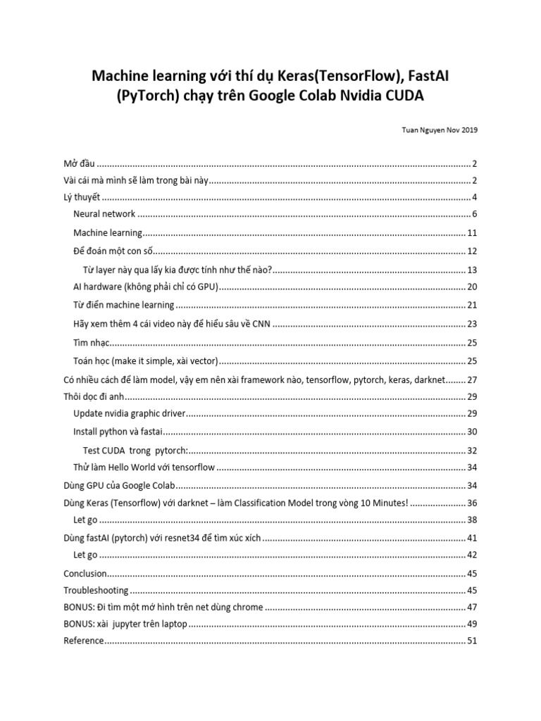 Machine Learning V I Keras (TensorFlow), FastAI (PyTorch) Trên Colab | PDF
