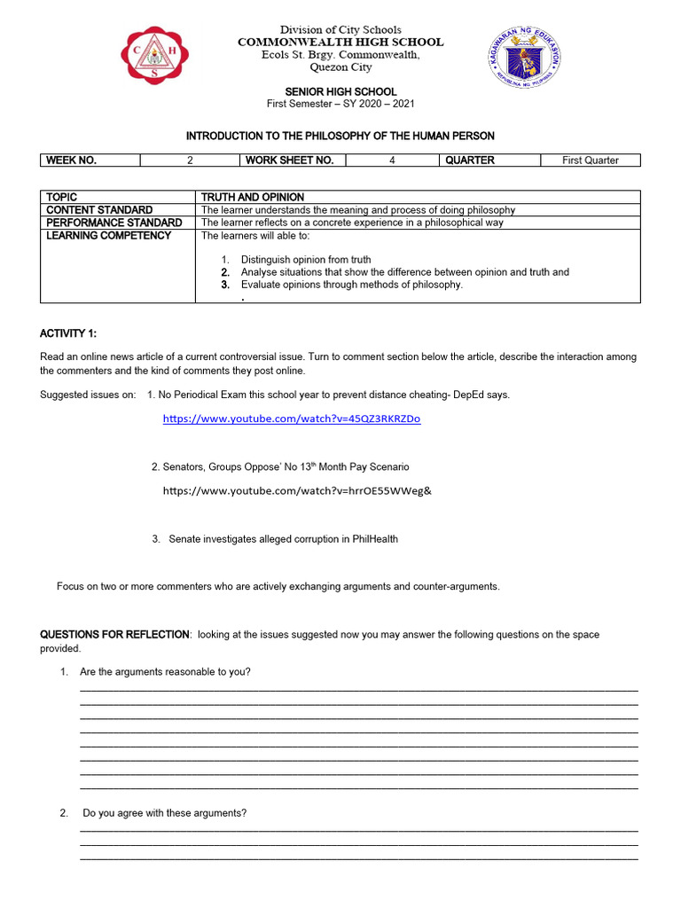 Philo Worksheet-5 | PDF | Argument | Fallacy