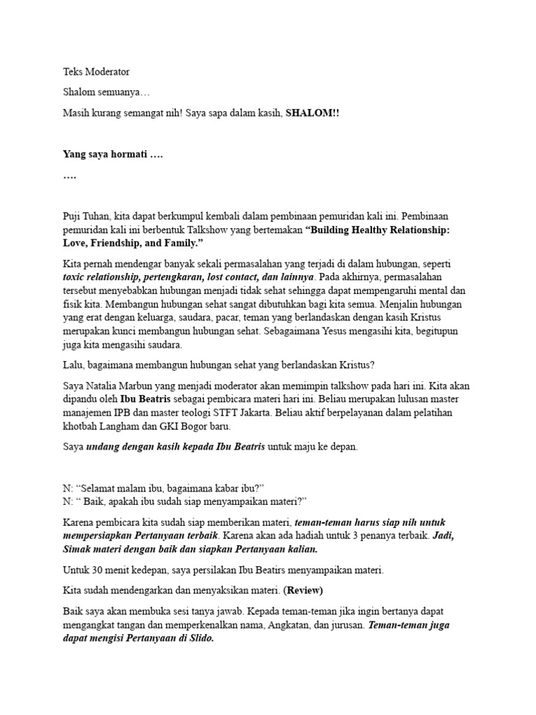 Teks Moderator | PDF | Pengembangan Diri | Gaya Hidup