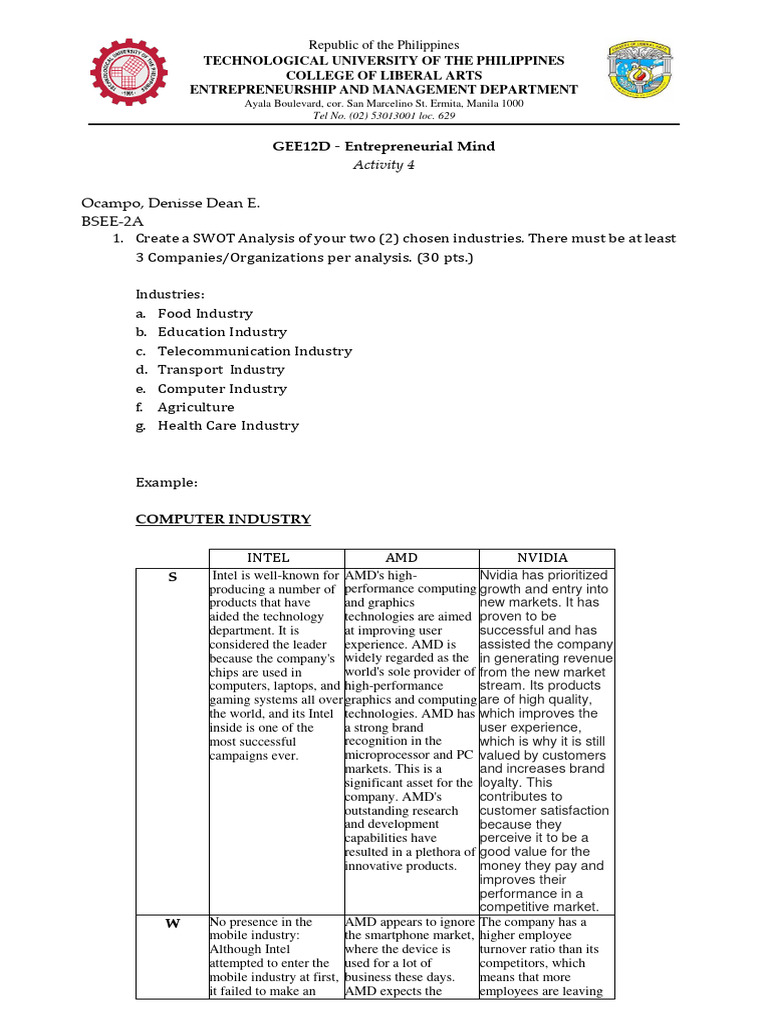 OCAMPO, Denisse Dean E. - GEE12D - Activity 4 | PDF | Intel | Microprocessor