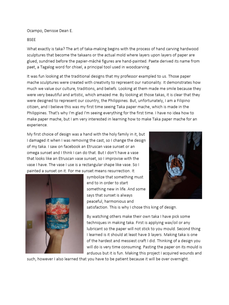 Ocampo, Denisse Dean E - Reflection Paper (TAKA) | PDF | Wood Carving