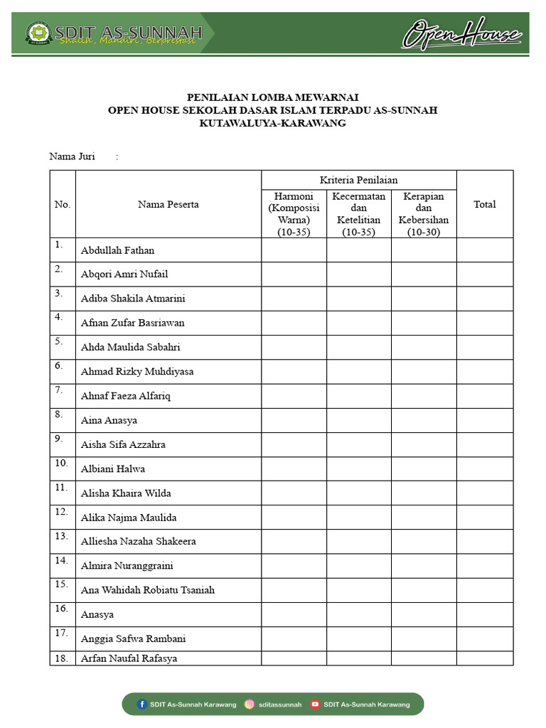 Format Penilaian Lomba Mewarnai | PDF