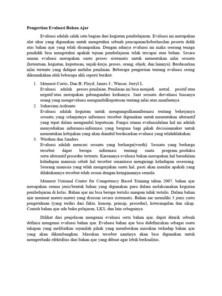 Pengertian Evaluasi Bahan Ajar | PDF