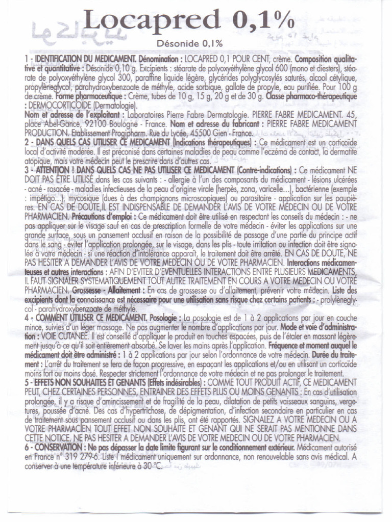Utilisation et posologie de Locapred 0,1% | PDF