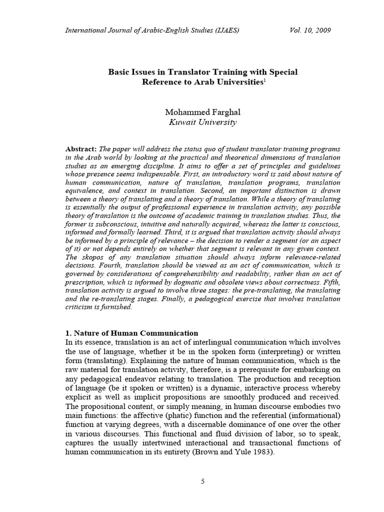 Basic Issues in Translator Training With Special Reference To Arab Universities | PDF ...