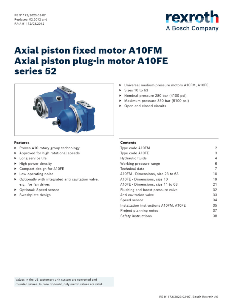 Axial Piston Fixed Motor A10FM Axial Piston Plug-In Motor A10FE Series ...