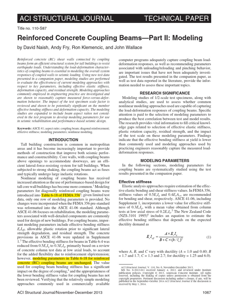 Reinforced Concrete Coupling Beams-Part II: Modeling: Aci Structural Journal Technical Paper ...
