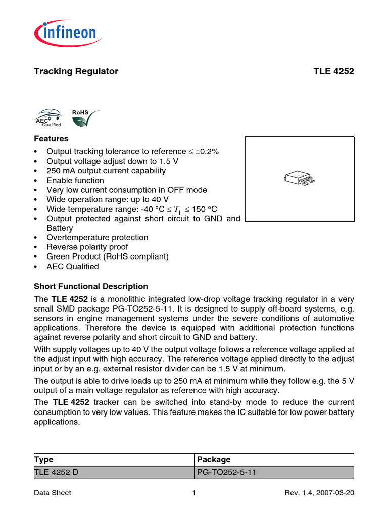 Infineon TLE4252D DS v01 - 40 EN | PDF | Electronic Circuits | Voltage