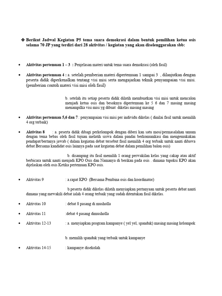 Deskripsi Kegiatan P5 Suara Demokrasi Dalam Bentuk Pemilihan Ketua Osis SBB | PDF | Karier ...