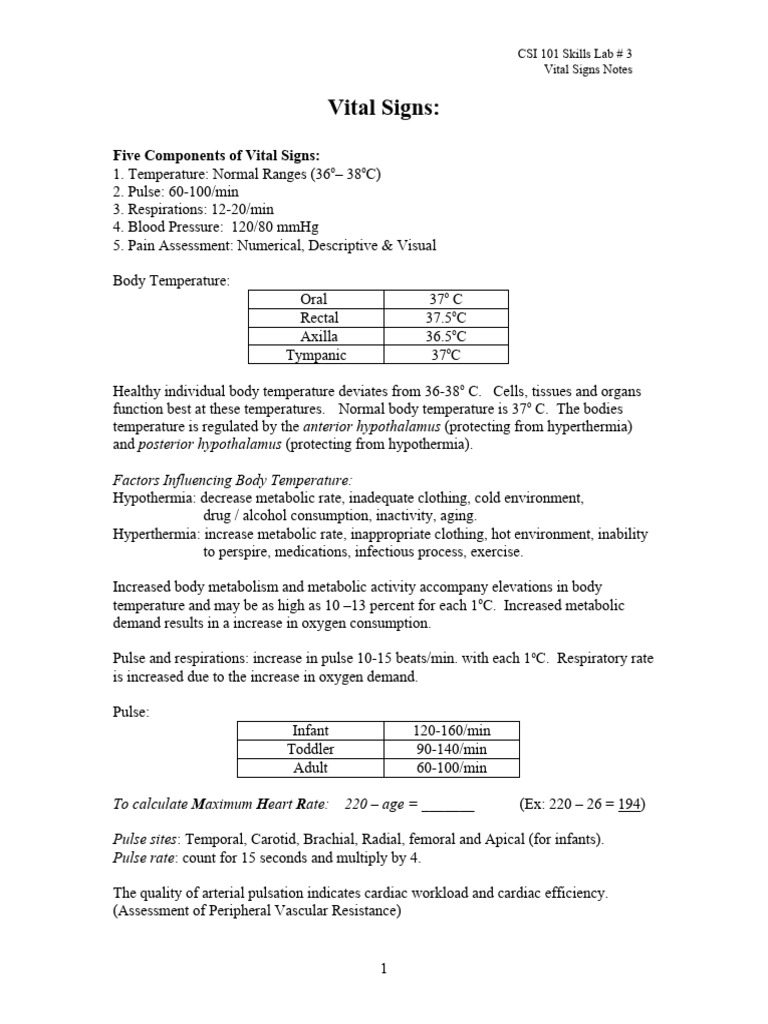 CSI 101 Skills Lab 3 Notes | PDF | Pulse | Blood Pressure