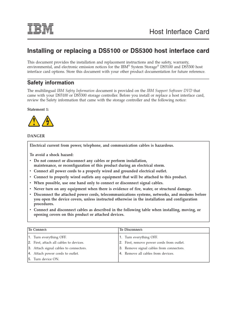 Installing or Replacing A DS5100 or DS5300 Host Interface Card | PDF | Electrical Connector ...