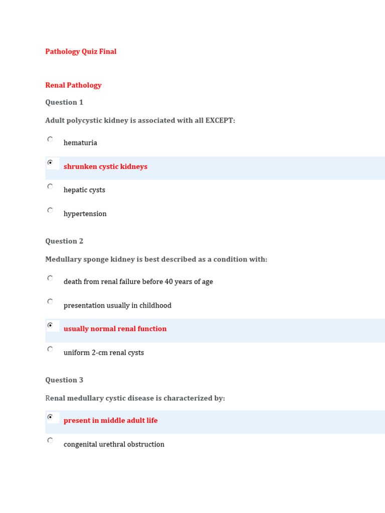 Pathology Quiz Final | PDF | Causes Of Death | Organ (Anatomy)