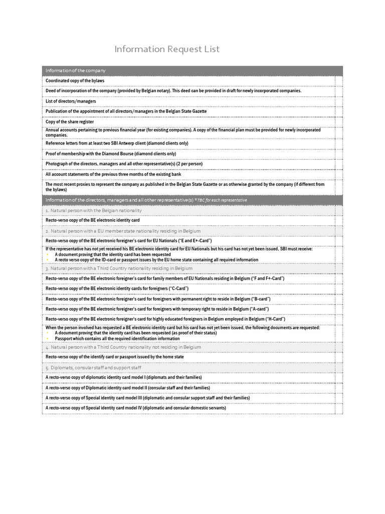Company Information Request Checklist | PDF | Identity Document ...