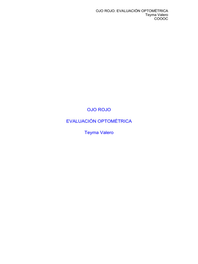 Ojo Rojo. Evaluación Optométrica | PDF | Ojo humano | Glaucoma