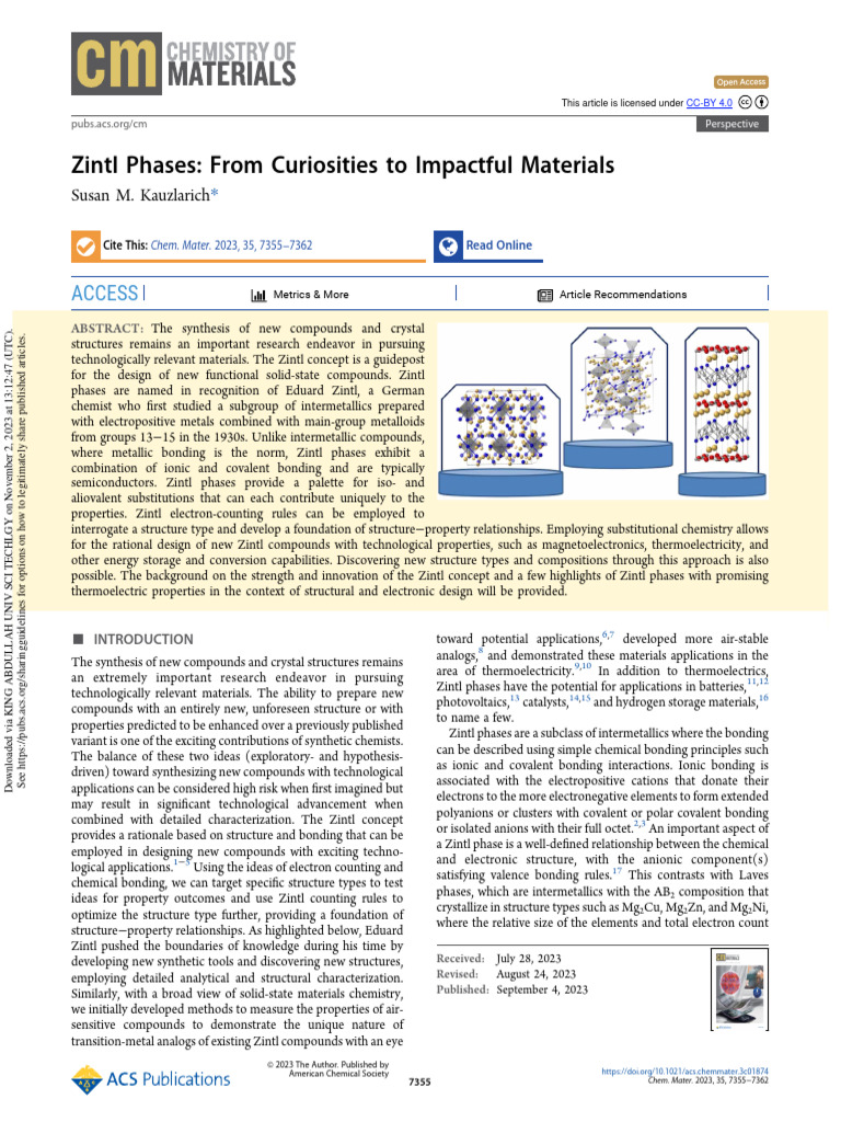 Zintl Phases From Curiosities To Impactful Materials | PDF | Chemical ...