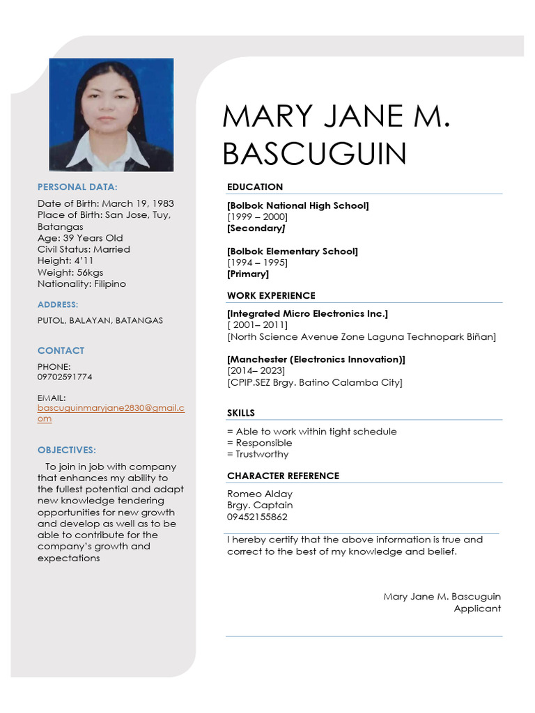 Mary Jane Resume | PDF