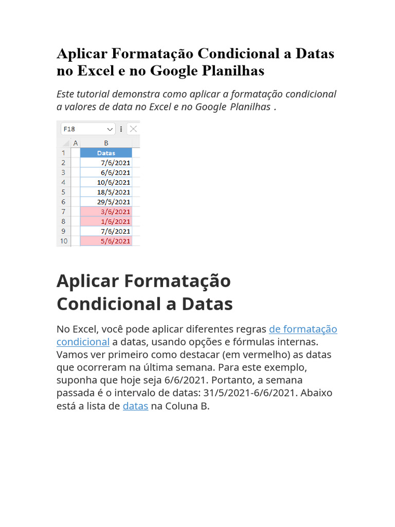 Aplicar Formatação Condicional A Datas No Excel e No Google Planilhas ... Aplicar Formatação Condicional A Datas No Excel e No Google Planilhas ...