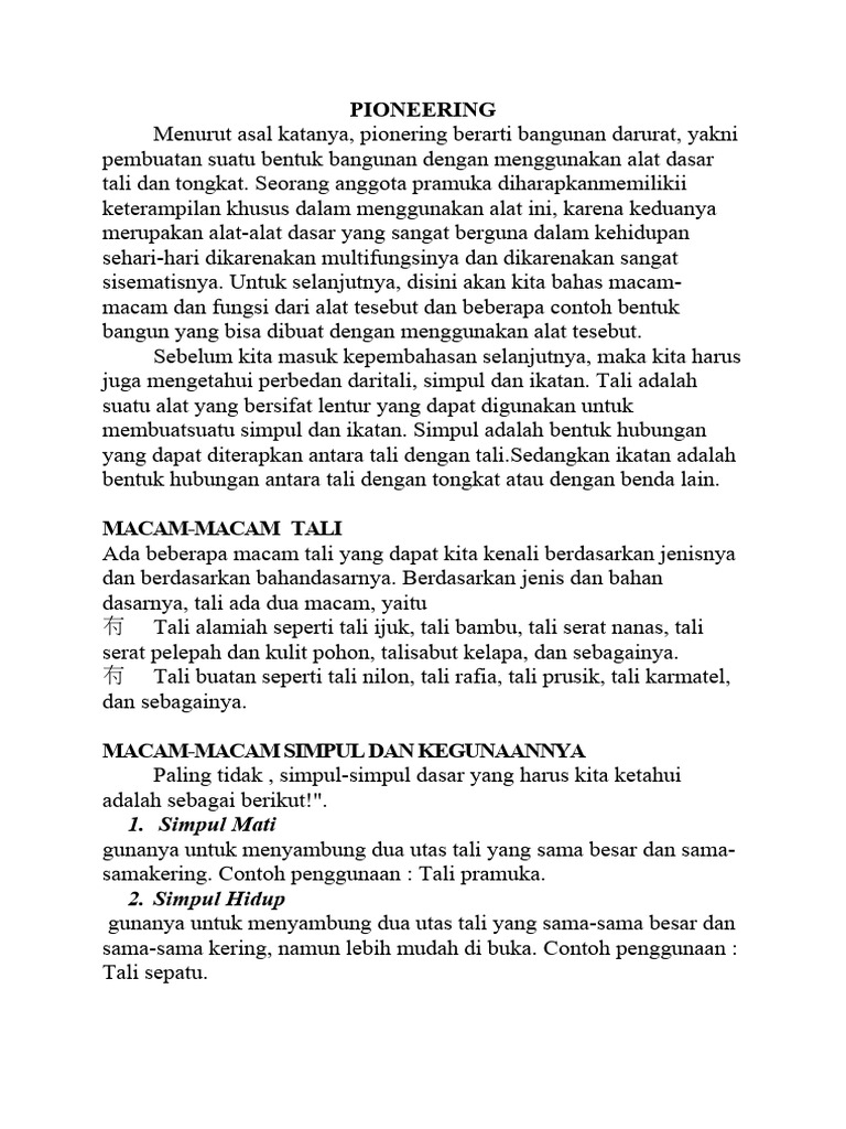 Pionering: Tali dan Simpul Pramuka | PDF