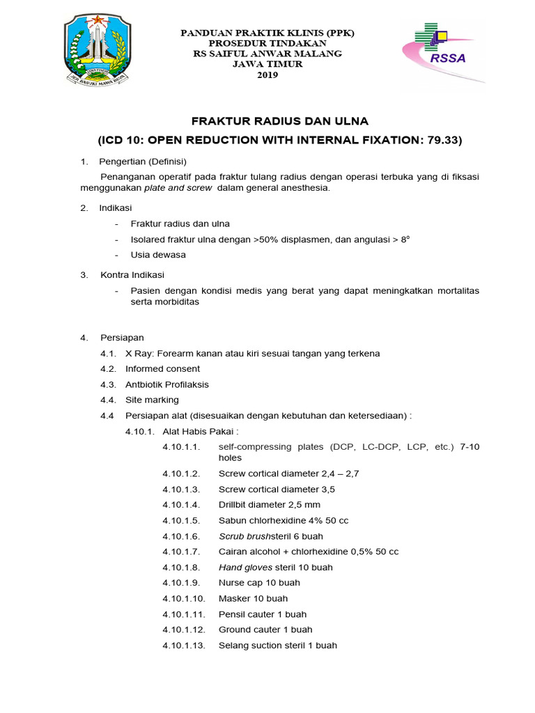 Panduan ORIF Fraktur Radius dan Ulna | PDF