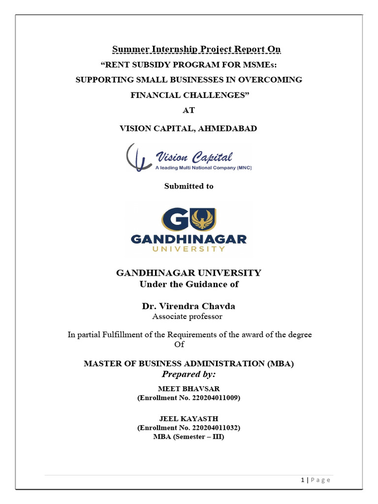 Sip Project Pdf Small And Medium Sized Enterprises Economic Growth