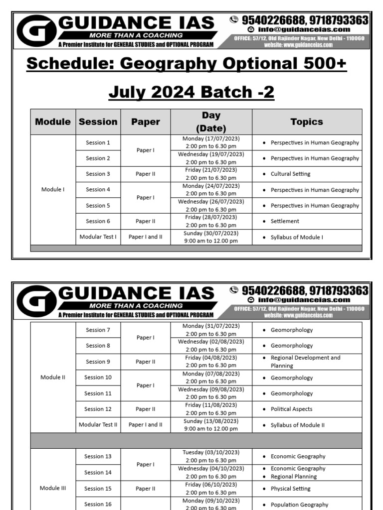 NEW (Geography Optional 500+ Schedule July 2023) Bach - 2 | PDF | Online And Offline | Modular ...
