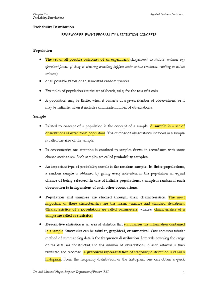 Review of Relevant Probability & Statistical Concepts | PDF ...
