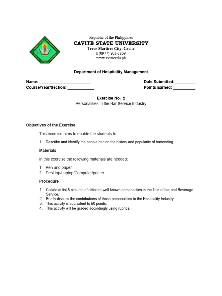 Activity 2 Introduction To Bar Management | PDF Activity 2 Introduction To Bar Management | PDF