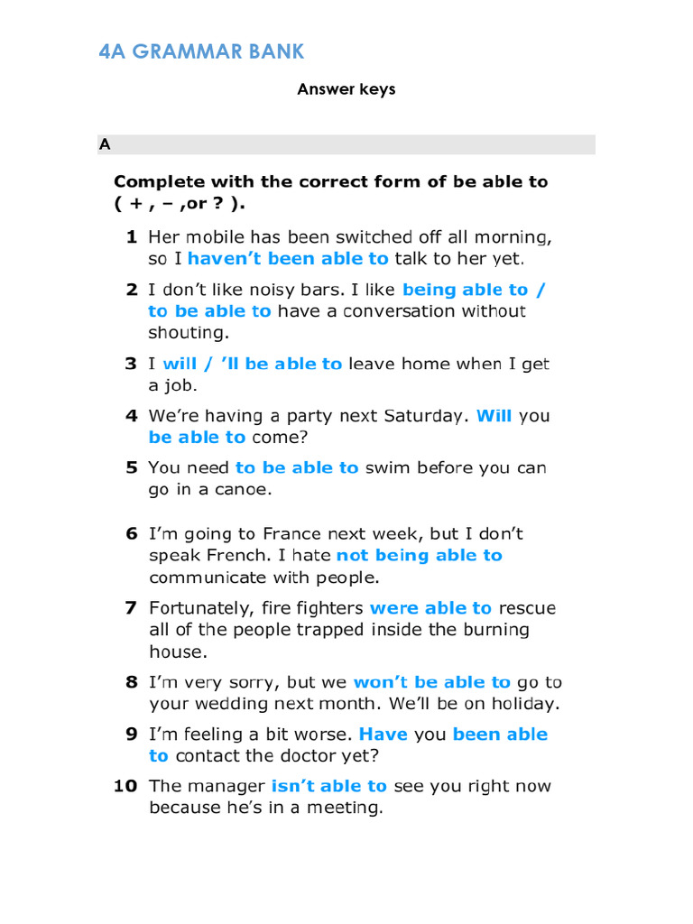 4a-grammar-bank-answer-keys | PDF