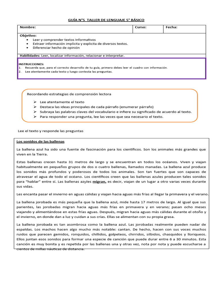 Guia De Taller Comprension Lectora Pdf Comprensión Lectora