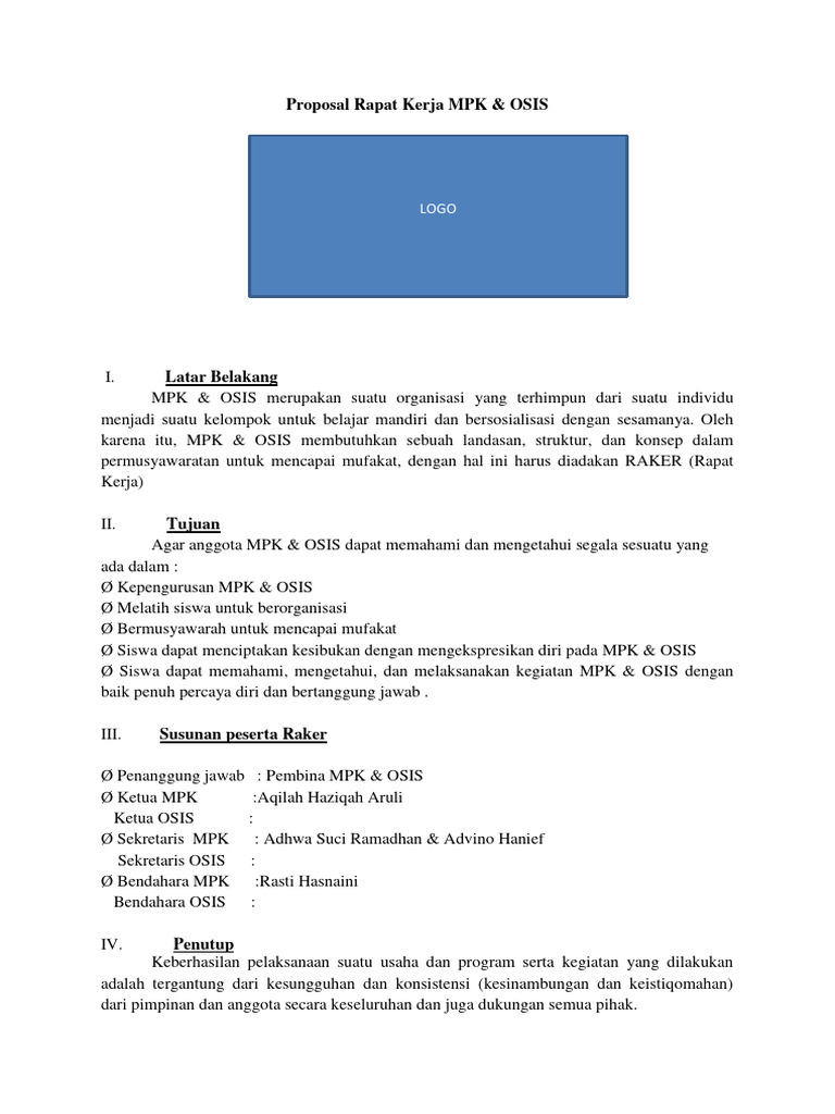 Proposal Rapat Kerja MPK | PDF