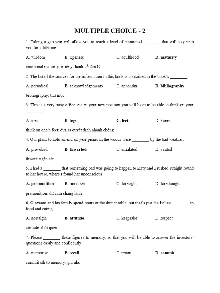 105 Cau Hoi Trac Nghiem Tieng Anh Lop 12 Co Dap An Va Loi Giai Chi Tiet 2023 | PDF