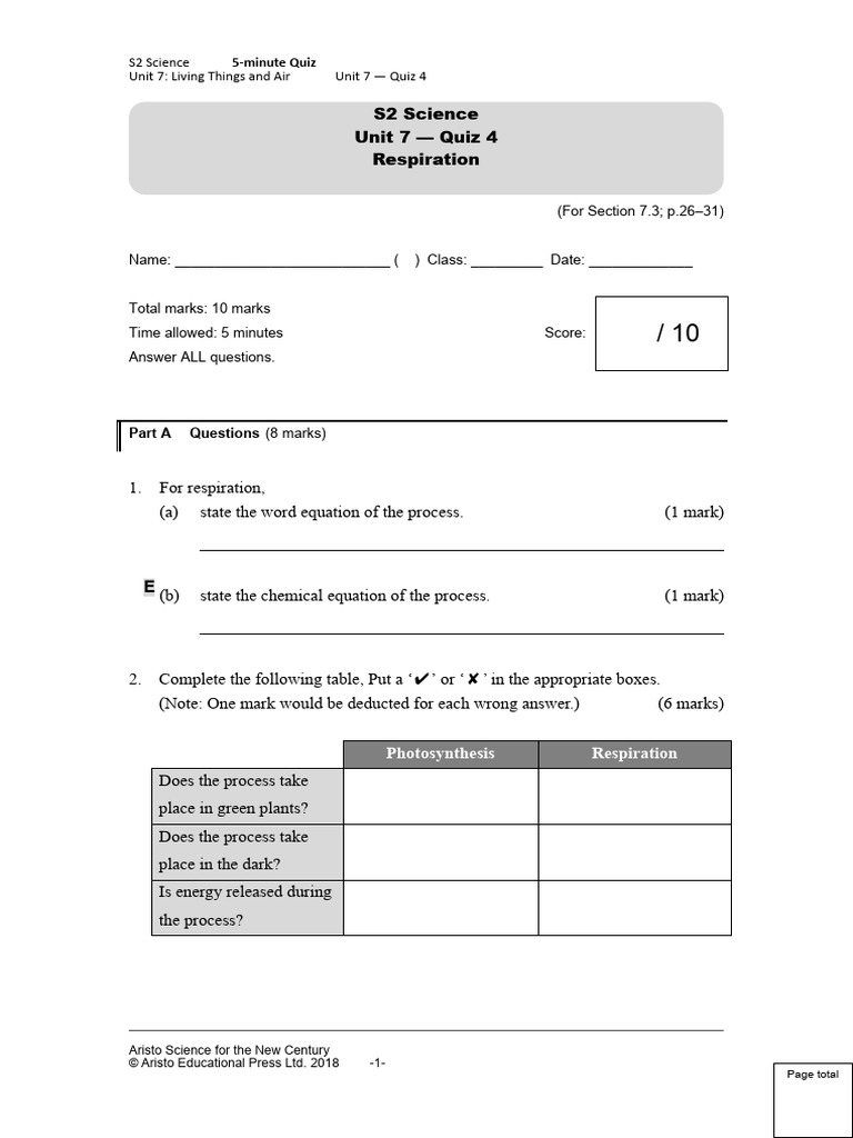 Scicent Quiz U7-4 Final e | PDF | Cellular Respiration | Photosynthesis