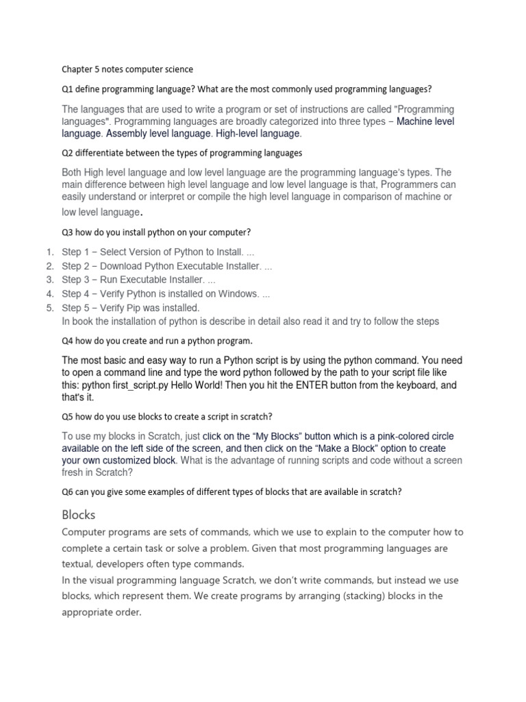 Chapter 5 Notes Computer Science | PDF | Programming Language ...