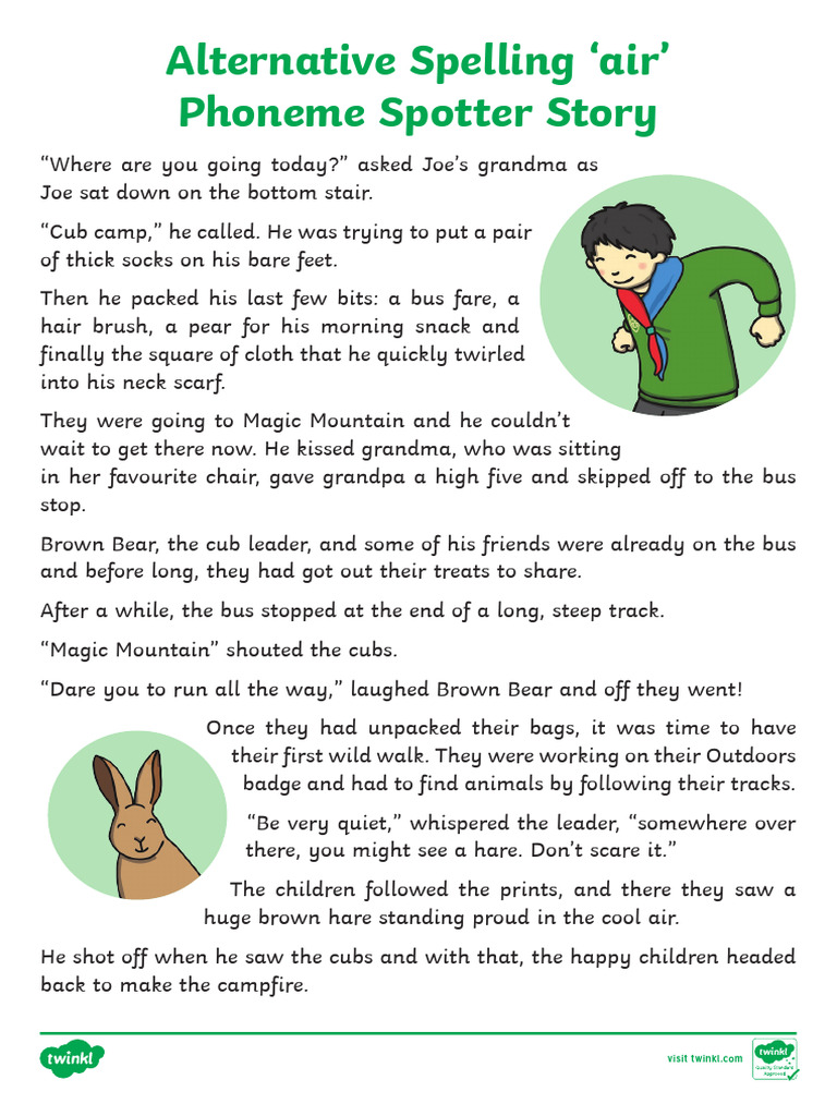 Alternative Spelling Air' Phoneme Spotter Story | PDF
