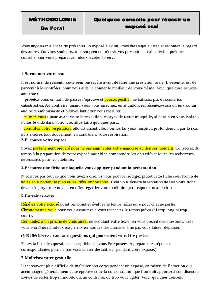 Méthodo Gestion Stress Oral | PDF