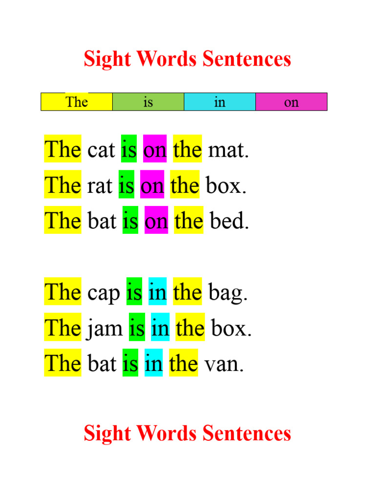 CVC Sentences Sight Words | PDF