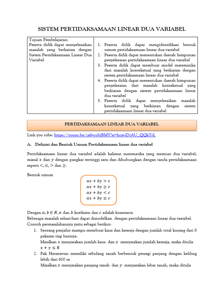 Sistem Pertidaksamaan Linear 2 Variabel | PDF