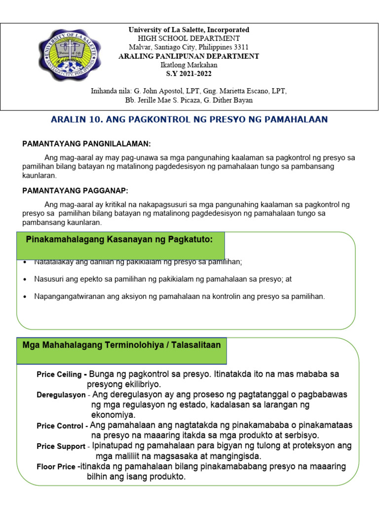 AP - Pagkontrol NG Presyo NG Pamahalaan | PDF