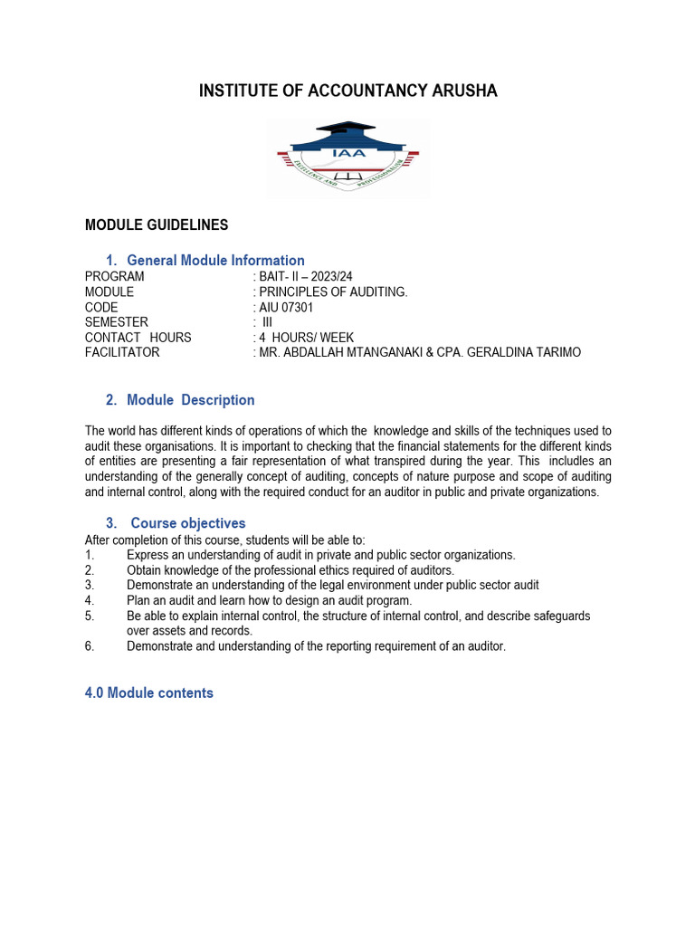 Module Guideline and Assessment Plan AFU 06103 | PDF | Audit | Internal ...