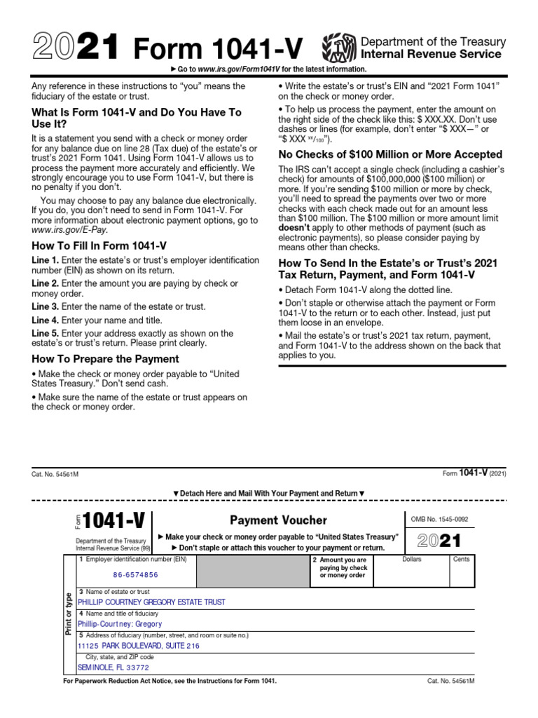 2021 Form 1041-V Payment Instructions | PDF | Internal Revenue Service ...