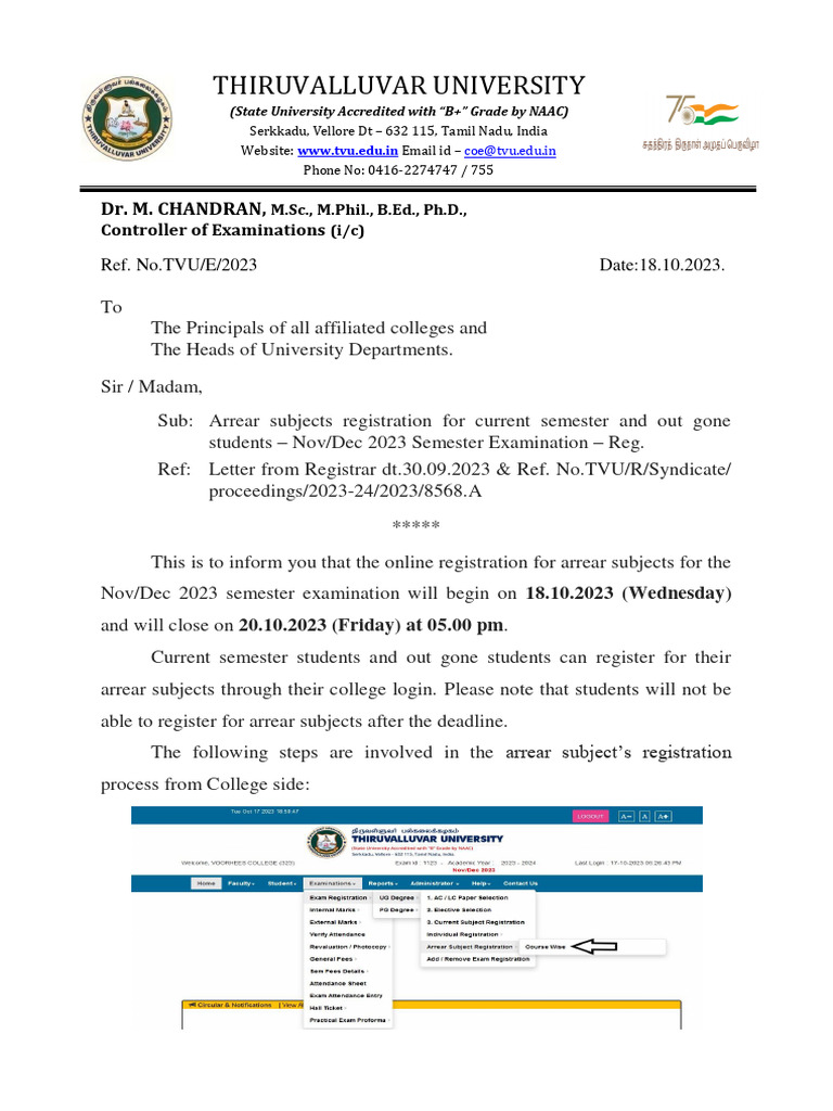 Circular For Arrear Registration | PDF