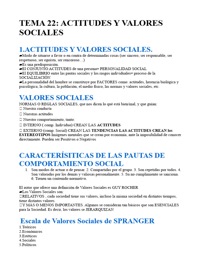 Tema 22 Actitudes y Valores Sociales | PDF | Actitud (psicología) | Comportamiento