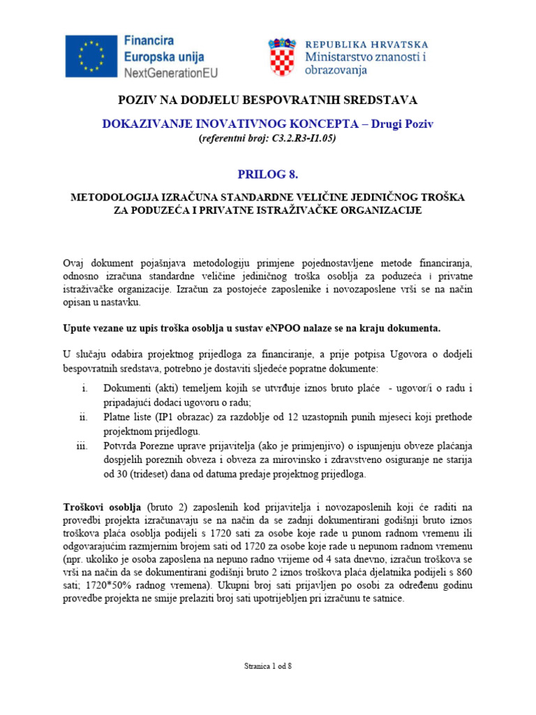 Prilog 8. Izračun Standardne Veličine Jediničnog Troška Za Poduzeća I Privatne Istraž ...