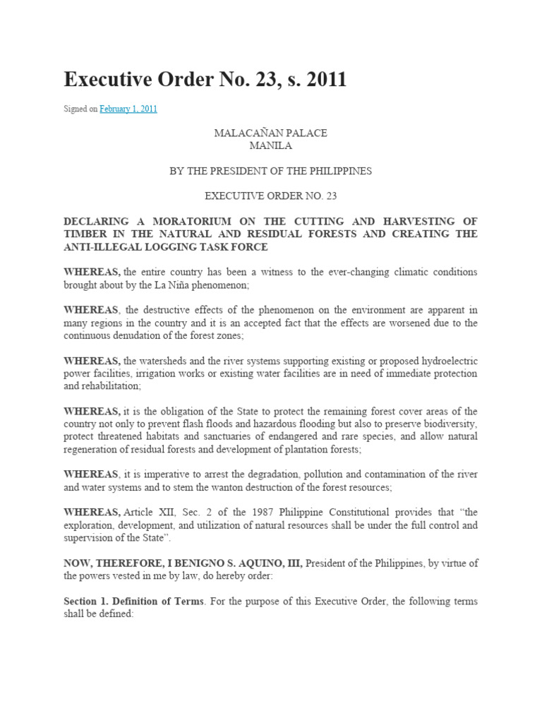 Executive Order No 23 S. 2011 | Download Free PDF | Forests | Forestry