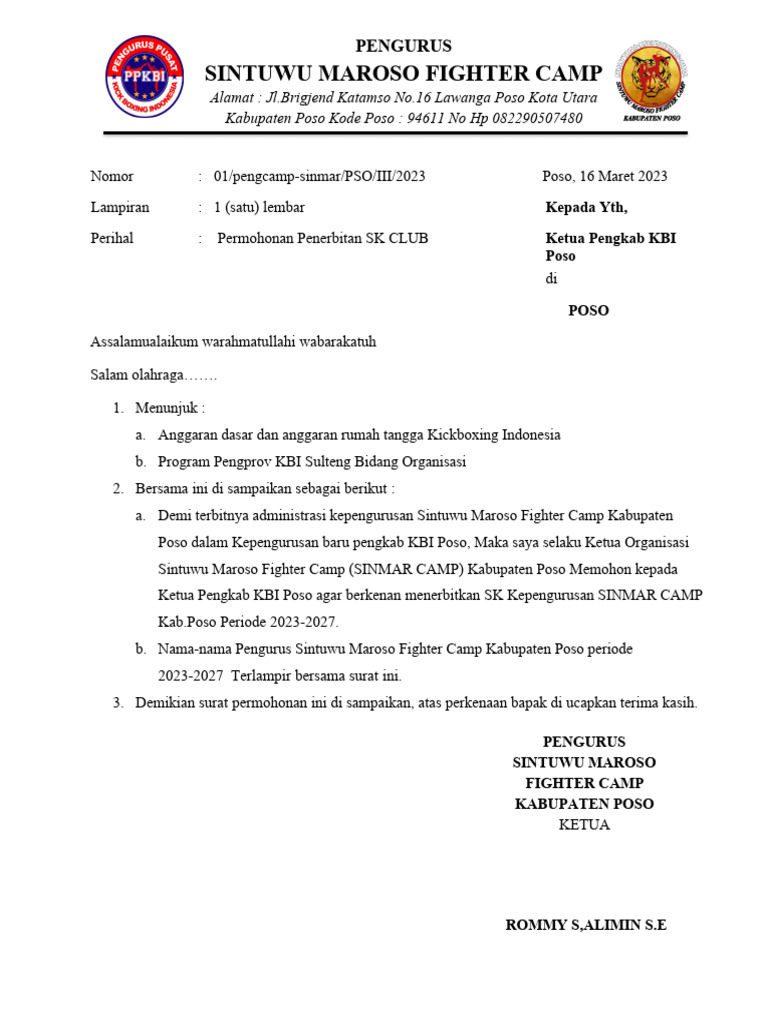 Surat Permohonan SK Pengurus Camp | PDF