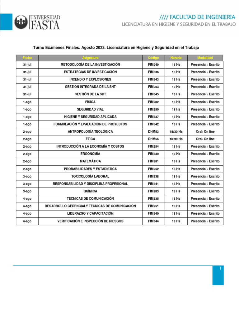 Turno Exámenes Finales - Lhyst - Agosto 2023 | PDF | Science