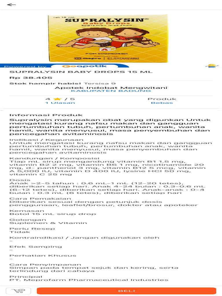 SUPRALYSIN BABY DROPS 15 ML - Kegunaan, Efek Samping, Dosis Dan Aturan ...